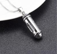 China Stainless Steel Cylinder Glass Bullet Cremation Pendant for Ashes Memorial Necklace for sale