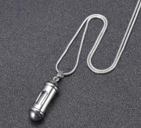 China Stainless Steel Cylinder Glass Bullet Cremation Pendant for Ashes Memorial Necklace for sale
