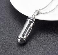 China Stainless Steel Cylinder Glass Bullet Cremation Pendant for Ashes Memorial Necklace for sale
