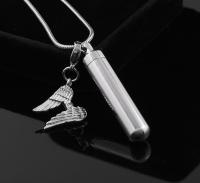 China CNC Inlay Technology Angel Wing Perfume Bottle Pendant Stainless Steel Necklace for Men for sale