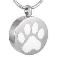China Stainless Steel Round Cremation Urn Necklace For Ashes Black Paw/White Paw/Blank Memorial Pendant Jewelry for sale