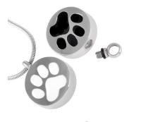 China Stainless Steel Round Cremation Urn Necklace For Ashes Black Paw/White Paw/Blank Memorial Pendant Jewelry for sale