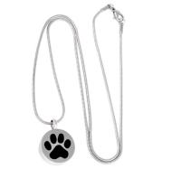 China Stainless Steel Round Cremation Urn Necklace For Ashes Black Paw/White Paw/Blank Memorial Pendant Jewelry for sale