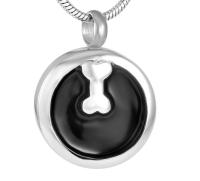 China Fashionable Round Cremation Urn Necklace With Dog Bone Engraved Pendant for Pet Ashes for sale