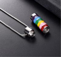 China Women's Rainbow Cylinder Tube Cremation Jewelry for Ashes Pendant Holder Urns for sale