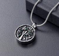 China Green Crystal Memorial Necklace Tree of Life Cremation Pendant Keepsake Urn for Ashes for sale