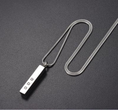 China Stainless Steel Cremation Locket Pendant Jewelry Inlay Zircon Bar Memorial Urn Necklace for Women for sale