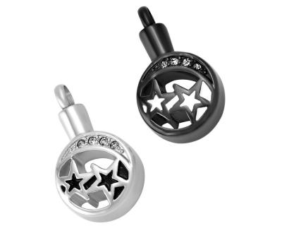 China OEM Plating Double Stars In Round Pendant Crystal Necklace Stainless Steel Keepsake Ashes Urn Funeral Cremation Jewelry for sale
