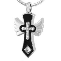 China Crystal Cross in Cross Wing Pendant Necklace Keepsake Souvenir for Pet and Human Ashes for sale