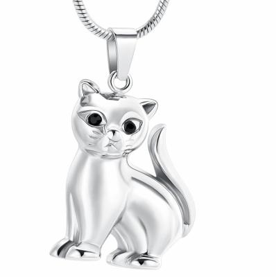 China Pet Ashes Holder Necklace Stainless Steel Cremation Jewelry with Lovely Cat Pendant for sale