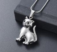 China Pet Ashes Holder Necklace Stainless Steel Cremation Jewelry with Lovely Cat Pendant for sale