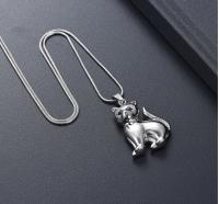 China Pet Ashes Holder Necklace Stainless Steel Cremation Jewelry with Lovely Cat Pendant for sale