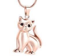 China Pet Ashes Holder Necklace Stainless Steel Cremation Jewelry with Lovely Cat Pendant for sale