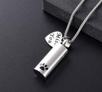 China Pet Paw Print Cylinder Keepsake Necklace for Dog Cat Ashes Pet Memorial Picture Jewelry for sale