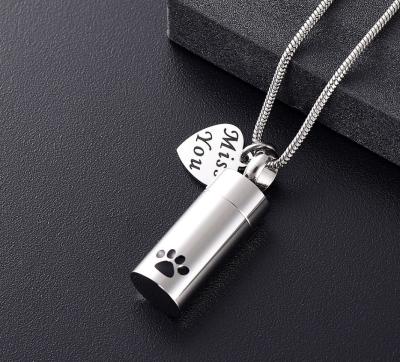 China Pet Paw Print Cylinder Keepsake Necklace for Dog Cat Ashes Pet Memorial Picture Jewelry for sale