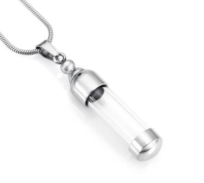 China Stainless Steel Glass Container Cylinder Tube Urn Pendant Memorial Necklace Ashes Holder Keepsake Cremation Jewelry for sale