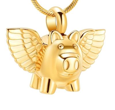 China Unique Designs Cute Pig With Wings Funeral Keepsake Pendant Necklace Silver Rose Gold for sale