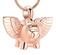 China Unique Designs Cute Pig With Wings Funeral Keepsake Pendant Necklace Silver Rose Gold for sale