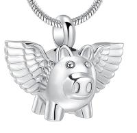 China Unique Designs Cute Pig With Wings Funeral Keepsake Pendant Necklace Silver Rose Gold for sale