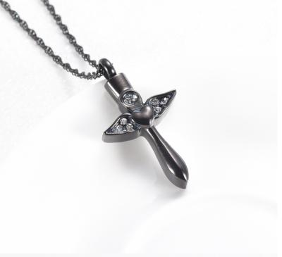 China Stainless Steel Angel Wings Heart Cross Cremation Urn Pendant Necklace for Women/Men for sale