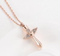 China Stainless Steel Angel Wings Heart Cross Cremation Urn Pendant Necklace for Women/Men for sale