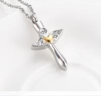 China Stainless Steel Angel Wings Heart Cross Cremation Urn Pendant Necklace for Women/Men for sale