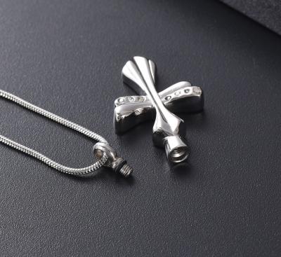 China Men's Stainless Steel Cremation Jewelry for Pet Ashes Crystal Cross Pendant Necklace for sale