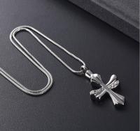 China Men's Stainless Steel Cremation Jewelry for Pet Ashes Crystal Cross Pendant Necklace for sale