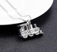China Mini Train Shape Stainless Steel Cremation Ashes Locket Necklace Memorial Jewelry for Pet/Human Remains for sale