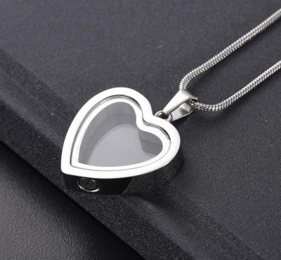 China Stainless Steel Glass Heart Locket for Pet Ashes or Hair Keepsakes Memorial Necklace for sale