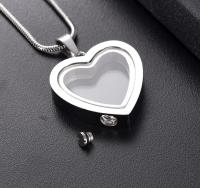 China Stainless Steel Glass Heart Locket for Pet Ashes or Hair Keepsakes Memorial Necklace for sale