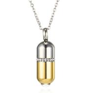 China Gift Occasion Stainless Steel Gold Crystal Capsule Locket Cremation Urn Pendant Necklace for sale