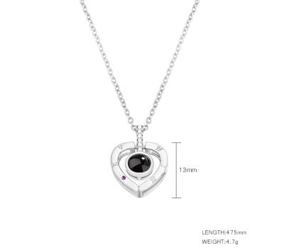 China Stainless Steel Rose Gold Silver 100 Languages I Love You Projection Pendant Necklace for sale