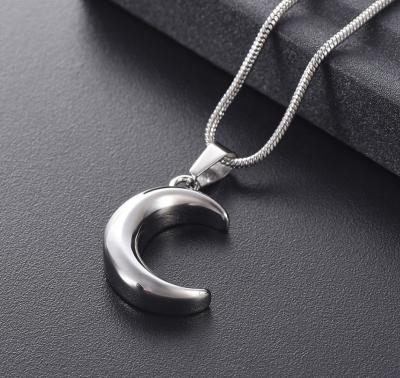 China Stainless Steel Crescent Moon Cremation Jewelry For Ashes Keepsake Memorial Urn Necklace for sale
