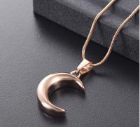 China Stainless Steel Crescent Moon Cremation Jewelry For Ashes Keepsake Memorial Urn Necklace for sale
