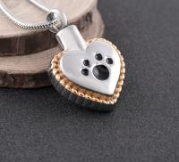 China Warm Heart Dog Paw Print Cremation Jewelry Keepsake Memorial Urn Necklace Ash Holder Pendant for sale