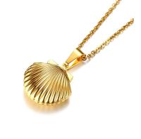 China Excellent Men's Oval Locket Necklace Gold Color Stainless Steel Shell Pattern Pendant for sale