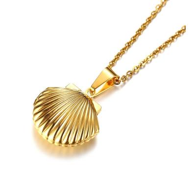 China Excellent Men's Oval Locket Necklace Gold Color Stainless Steel Shell Pattern Pendant for sale