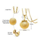 China Excellent Men's Oval Locket Necklace Gold Color Stainless Steel Shell Pattern Pendant for sale