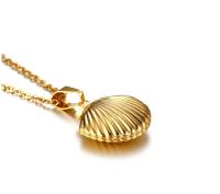 China Excellent Men's Oval Locket Necklace Gold Color Stainless Steel Shell Pattern Pendant for sale