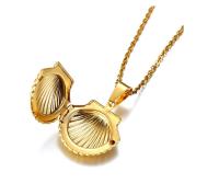 China Excellent Men's Oval Locket Necklace Gold Color Stainless Steel Shell Pattern Pendant for sale