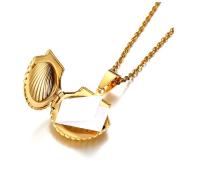 China Excellent Men's Oval Locket Necklace Gold Color Stainless Steel Shell Pattern Pendant for sale