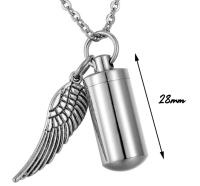 China Stainless Steel Perfume Holder Bullet Cylinder Ashes Urn Pendant Angel Wing Charm Necklace Jewelry 6 Sizes for sale