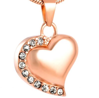 China Eye-Catching Silver/Gold/Rose Gold Cremation Necklace with Clear Crystal Heart Detail for sale