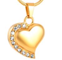 China Eye-Catching Silver/Gold/Rose Gold Cremation Necklace with Clear Crystal Heart Detail for sale