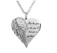 China Jewelry Type Pendants or Charms Angel Wing Hold Heart Cremation Urn Necklace Keepsake for sale