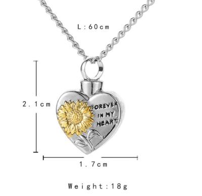 China Carved Sunflower Pendant Necklace with Forever In My Heart Cremation Ash Picture for sale