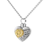 China Carved Sunflower Pendant Necklace with Forever In My Heart Cremation Ash Picture for sale