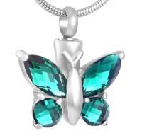 China Crystal Butterfly Pendant Necklace Cremation Urn in Purple/Blue/Red/Green/Pink for Memorial Jewelry Keepsake for sale