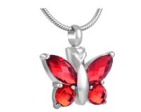 China Crystal Butterfly Pendant Necklace Cremation Urn in Purple/Blue/Red/Green/Pink for Memorial Jewelry Keepsake for sale